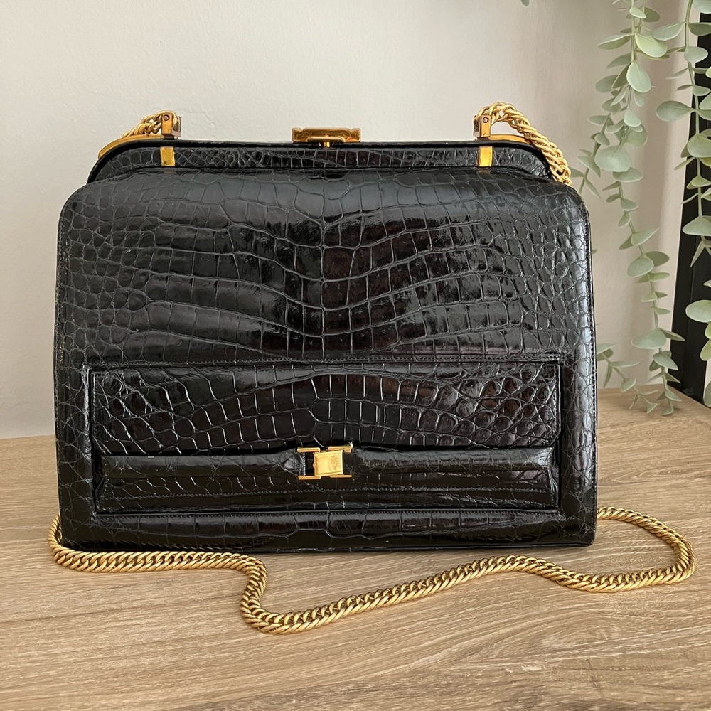 Vintage Finesse La Model Alligator Leather Purse Blac… - Gem